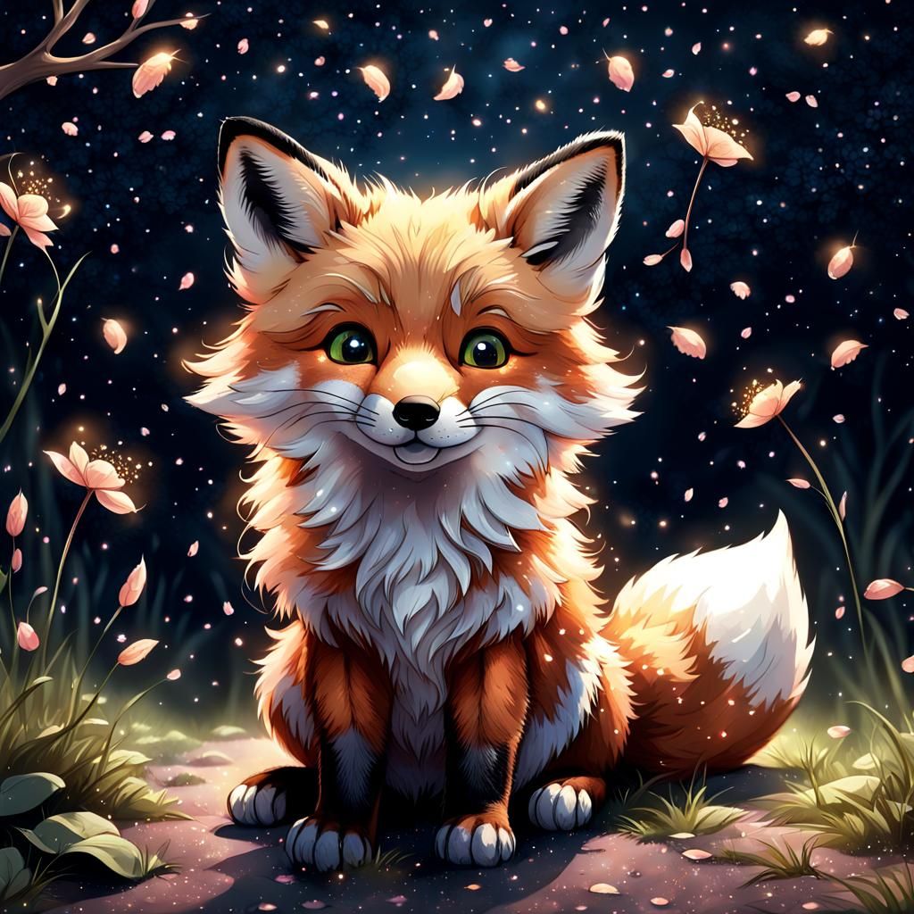 "A hyper-realistic digital artwork of an adorable cute fox sitting on ...