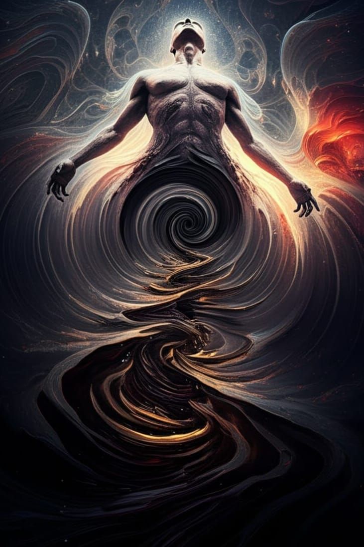 Cosmic Humanoid God Unfolds in Vibrant, Swirling S... - AI Art