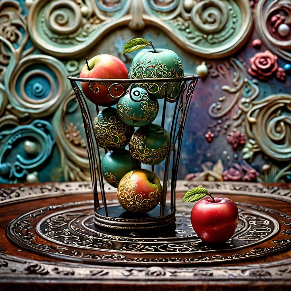 Whimsical Apple in Vintage Elegance - AI Art