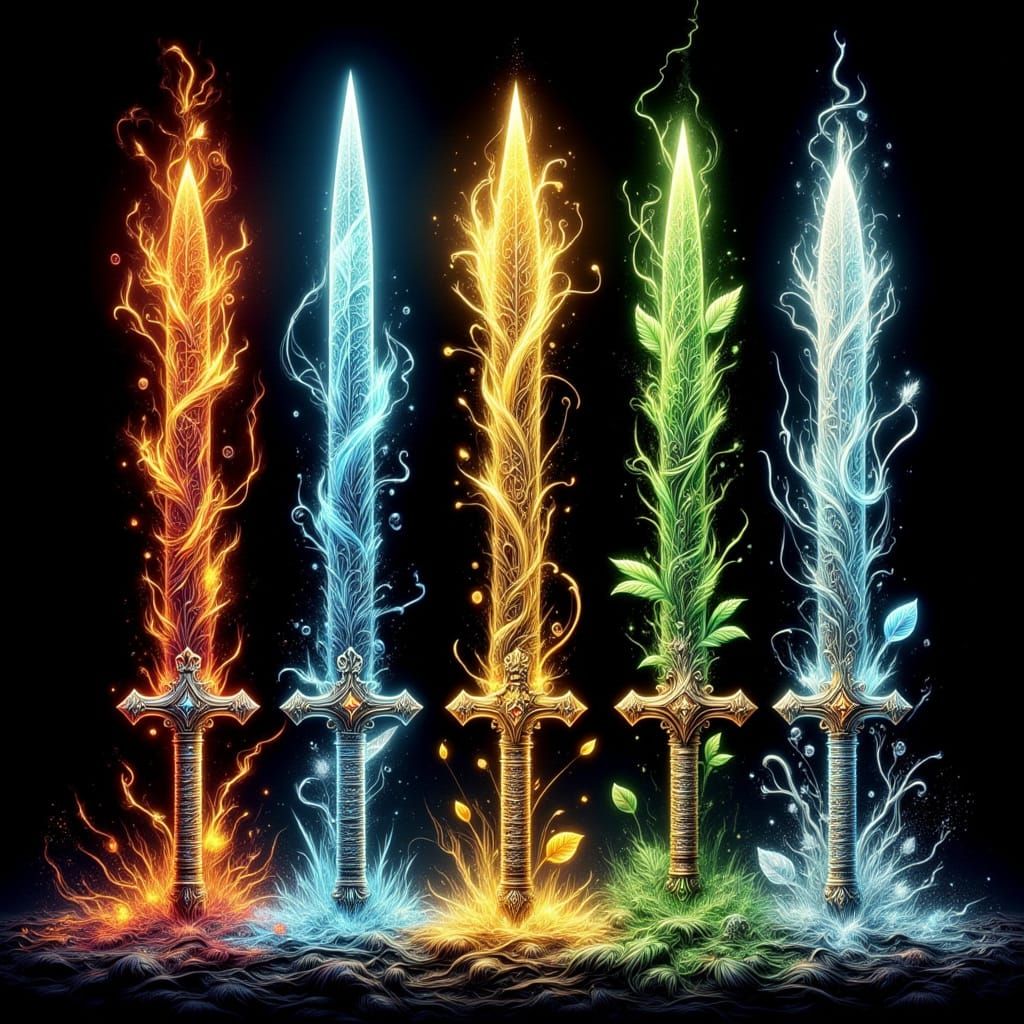 Swords of Fire, Water, Air, Earth & Spirit