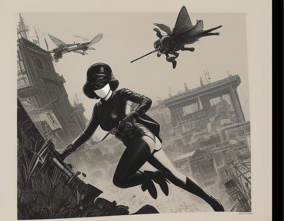 Masked Hero Emerges from Retrofuturistic Shadows - AI Art