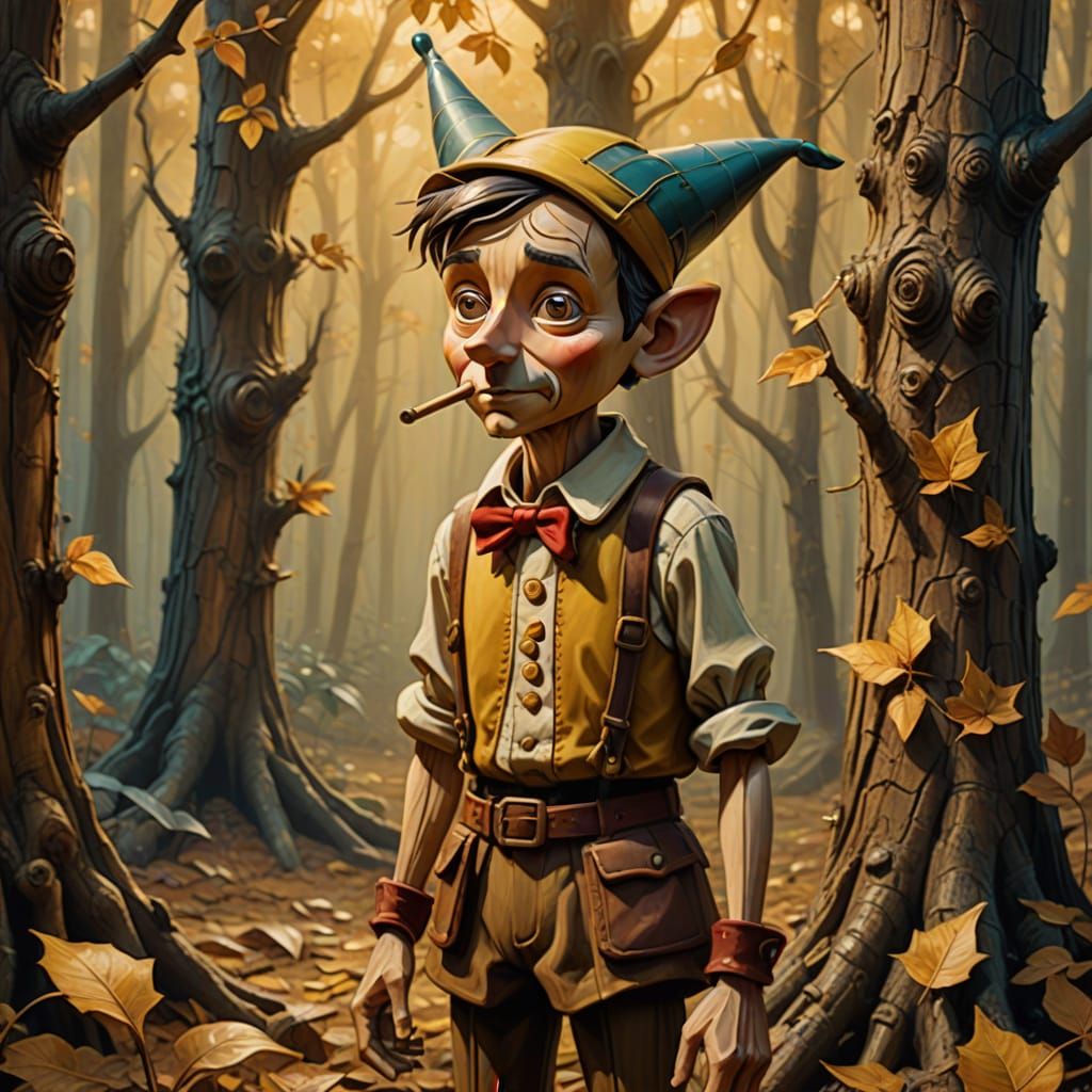 Pinocchio in Mystical Forest as Oil Painting - AI Art