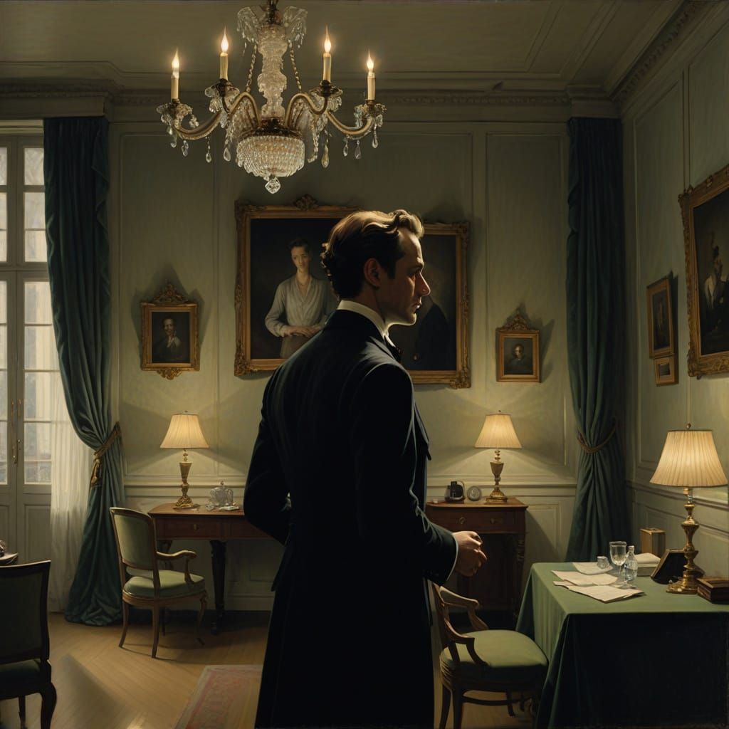 Woman Lost in Thought in Luxurious Room - AI Art