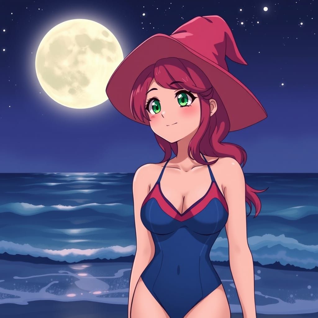 Enchanting Young Witch in Serene Seaside Scene - AI Art