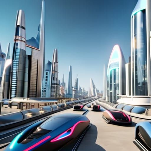 Photo taken of a utopian futuristic realistic city, people driving in ...