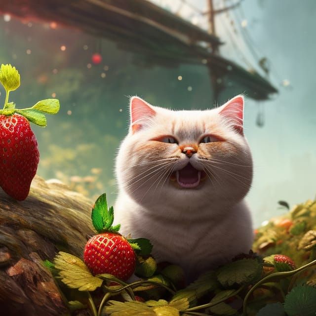 Insanely detailed photograph of a Cute Little Smiling Strawberry Fat ...