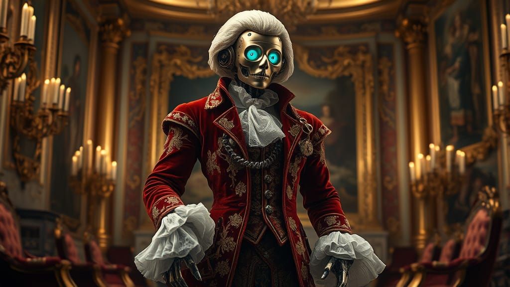 clockwork android dressed in 17th century french noble clothes
