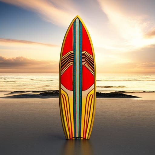 Super cool surfboard, retro pop art style, bold logo, primary colours ...