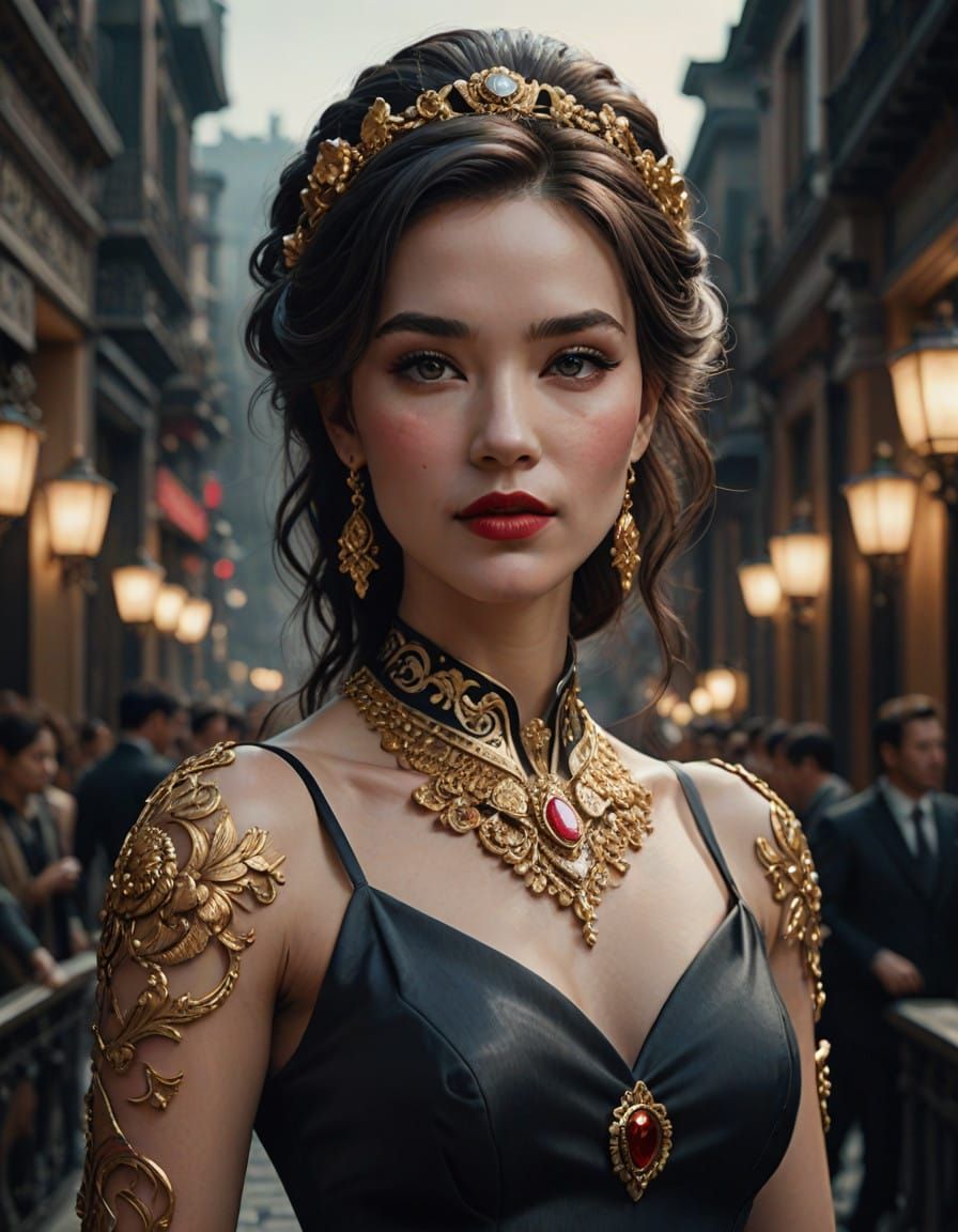 Glamorous Versace-Inspired Digital Portrait with V... - AI Art