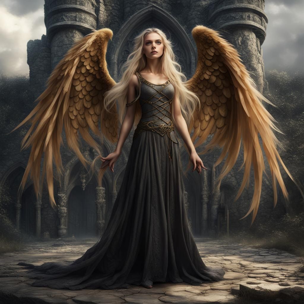 stunning female, elf, teen, slight build, petite, long golden blonde ...