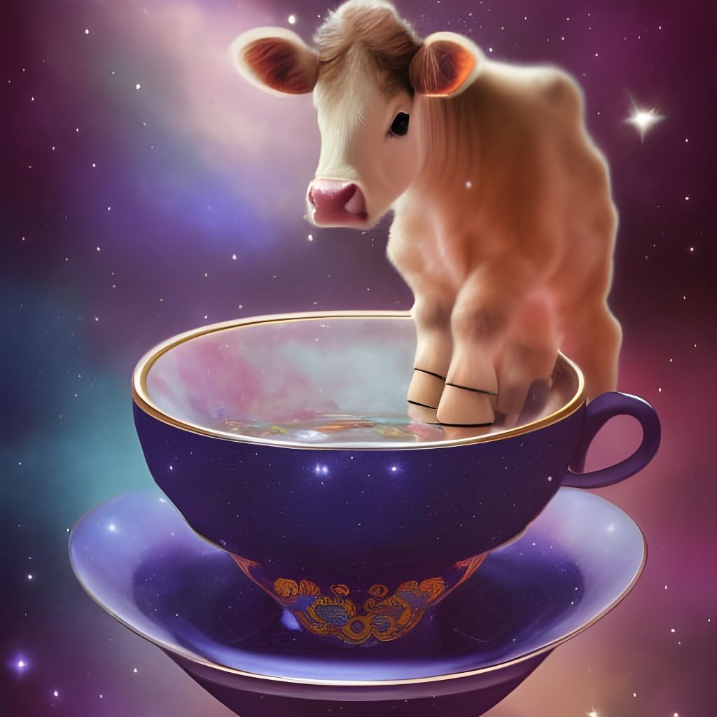 Baby moo moo loves tea! - AI Generated Artwork - NightCafe Creator