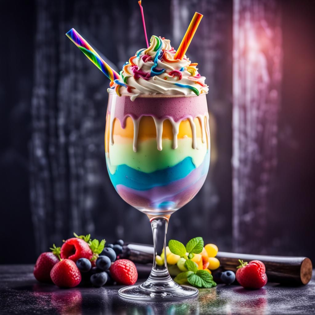 A rainbow milkshake in a wine glass - AI Generated Artwork - NightCafe ...