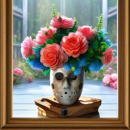 Jason Voorhees's head turned into a flower vase - AI Generated Artwork ...