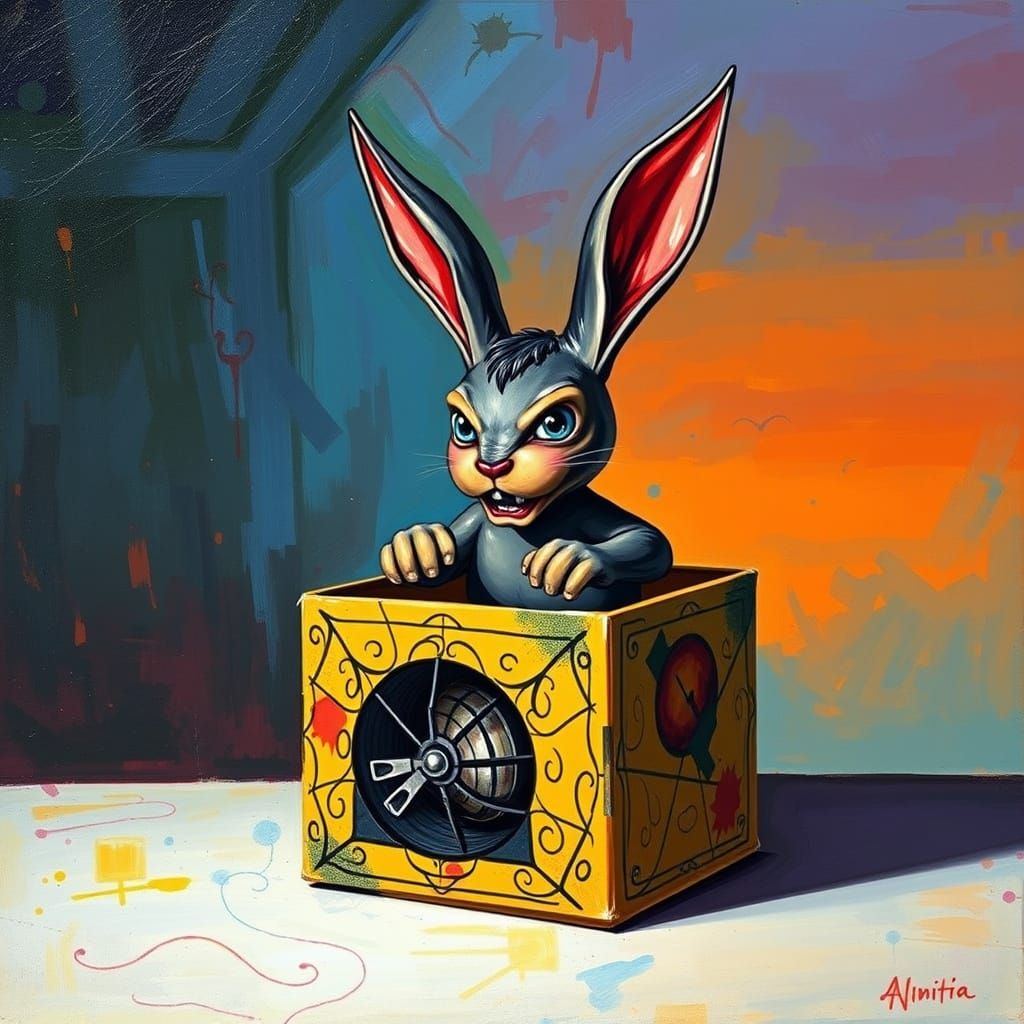 Whimsical Devil Rabbit Emerges from Vintage Action... - AI Art