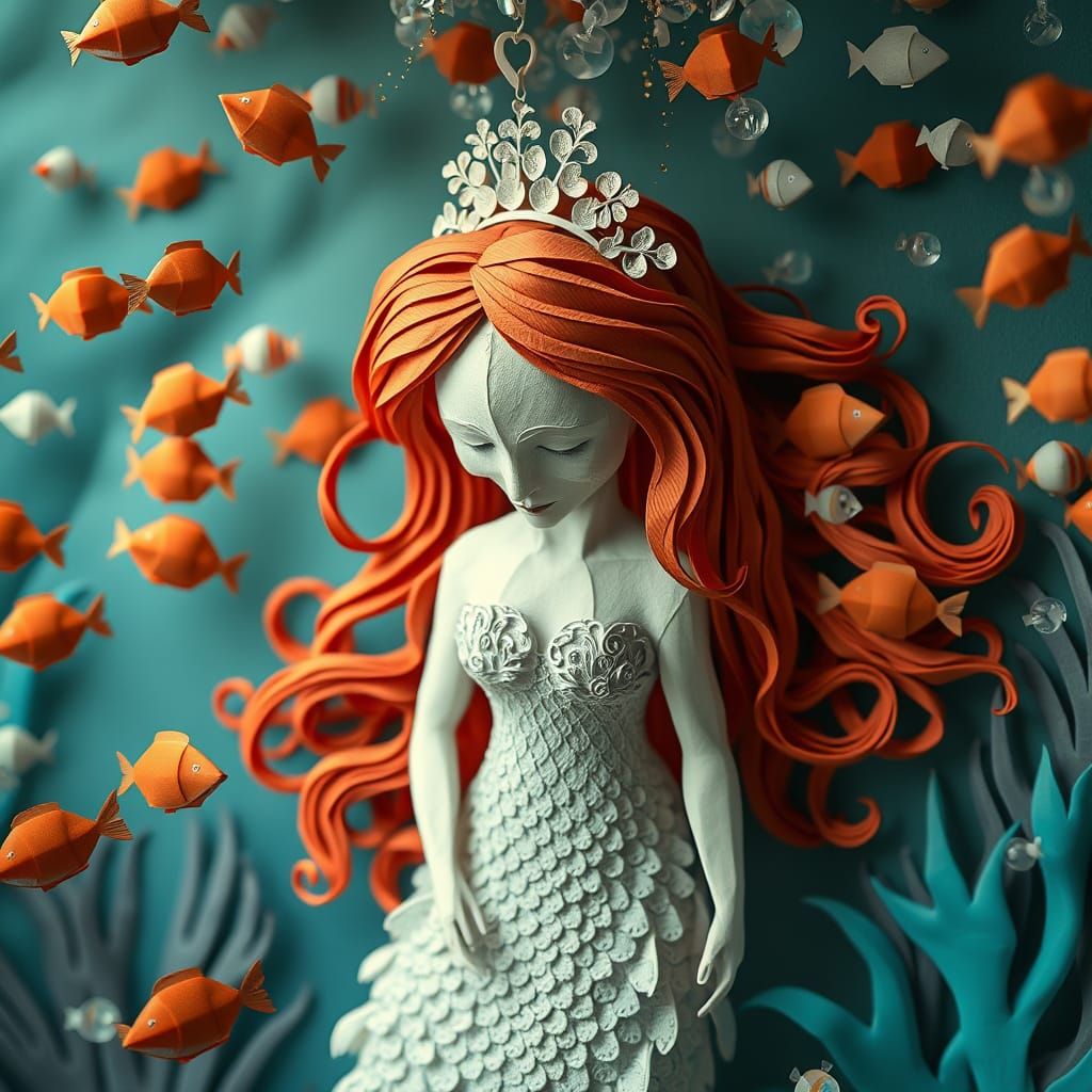 Sad mermaid - Ethereal Mermaid Bride in Underwater Papercraf...