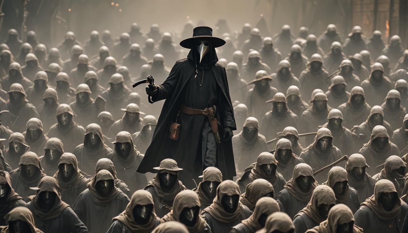 scp plague doctor in the foreground, wearing plague doctor beak mask ...