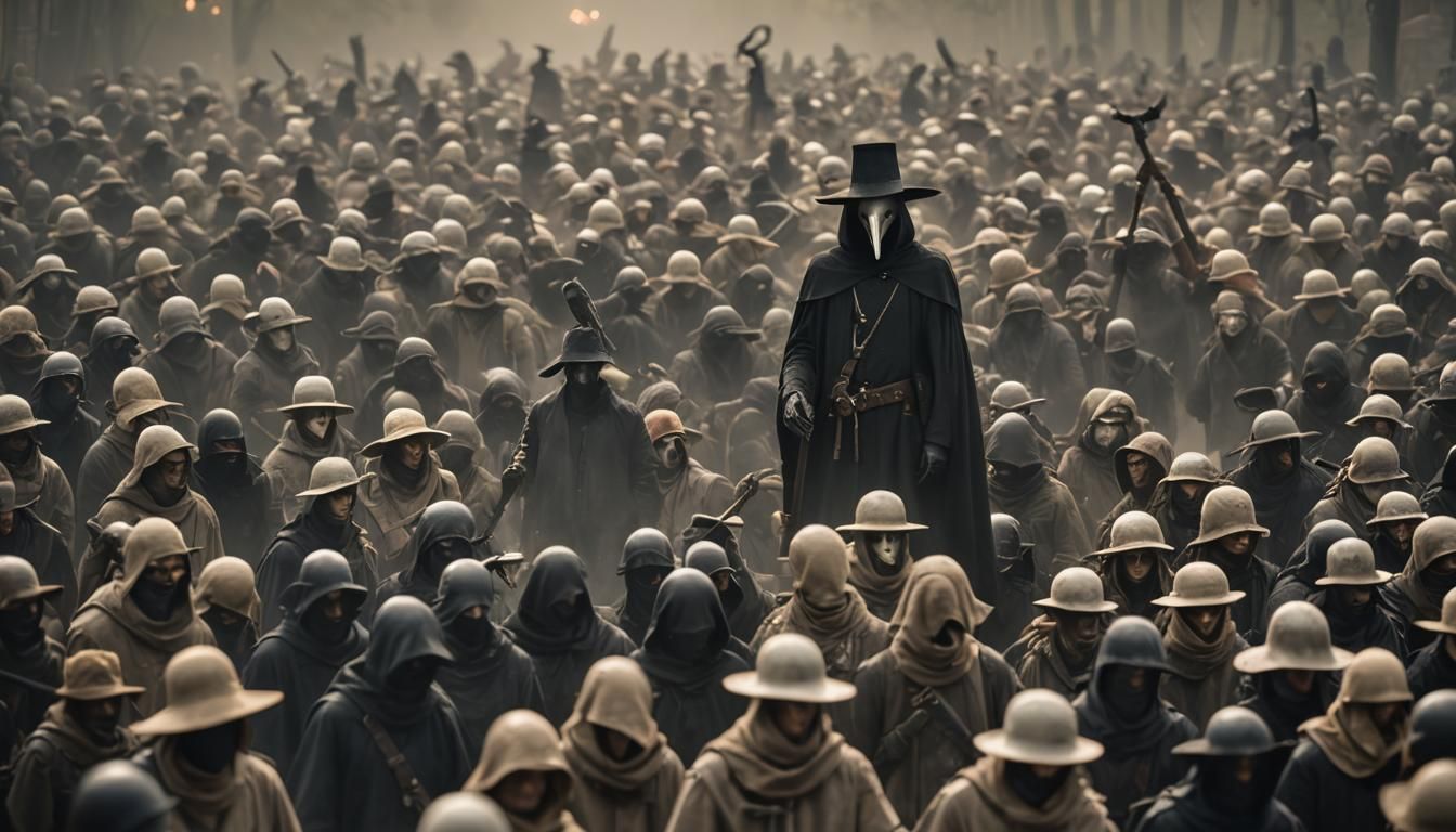 scp plague doctor in the foreground, wearing plague doctor beak mask ...