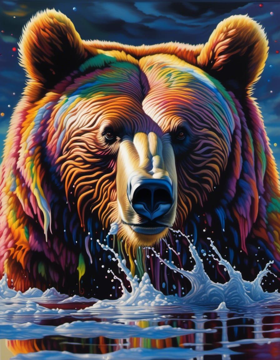 Photograph Portrait Of A Amazingly Beautiful rainbow reflection Grizzly ...
