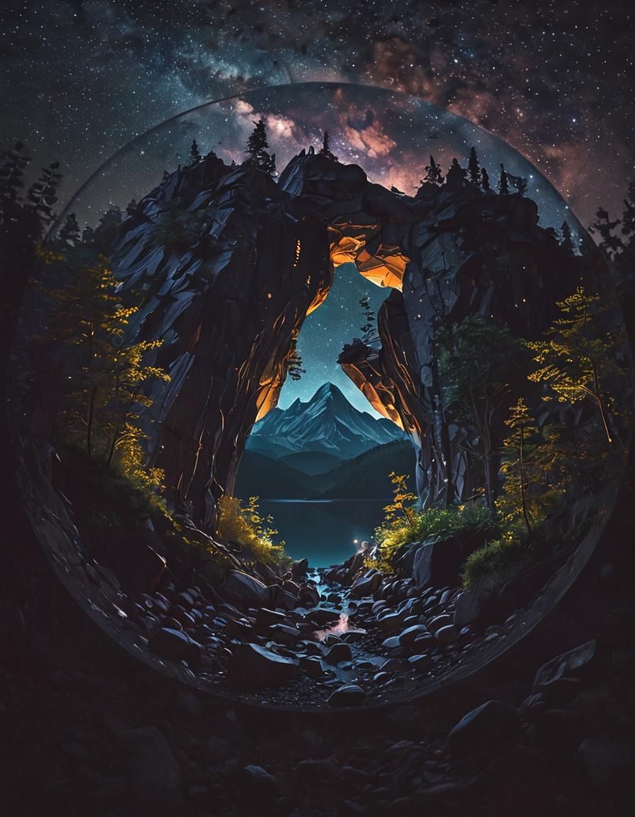 Inverted alternative reality and nature in a hollow shapes behind a ...