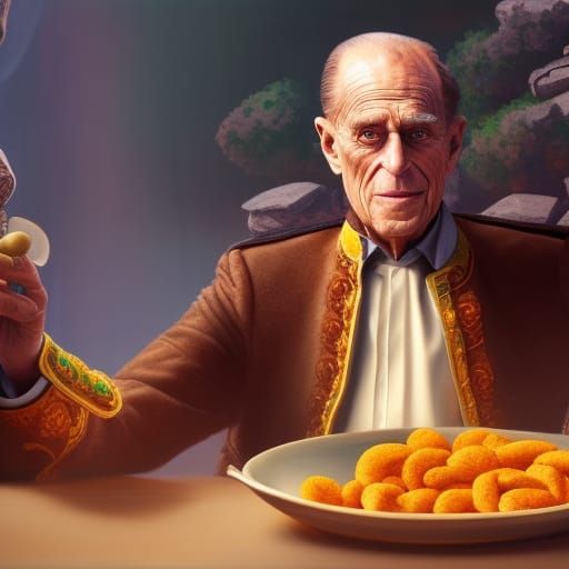 Prince Phillip eating wotsits - AI Generated Artwork - NightCafe Creator