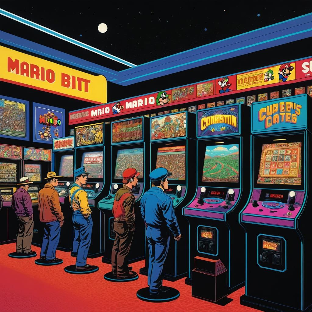 Plumbers at the arcade - Mario Mania in a Retro Arcade