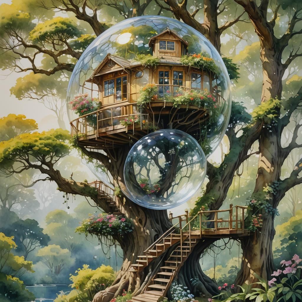GLASS BUBBLE TREEHOUSE - AI Generated Artwork - NightCafe Creator