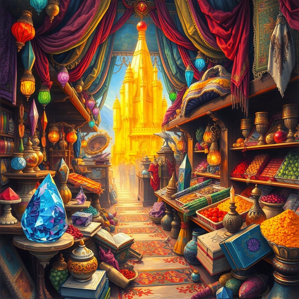 High Market - Vibrant Marketplace Scene in Pentachromatic S...