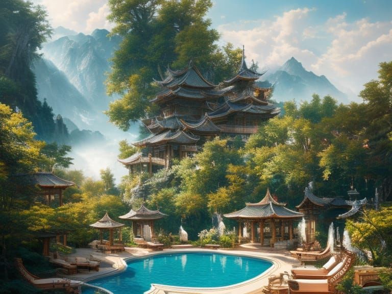 By the Pool - AI Generated Artwork - NightCafe Creator