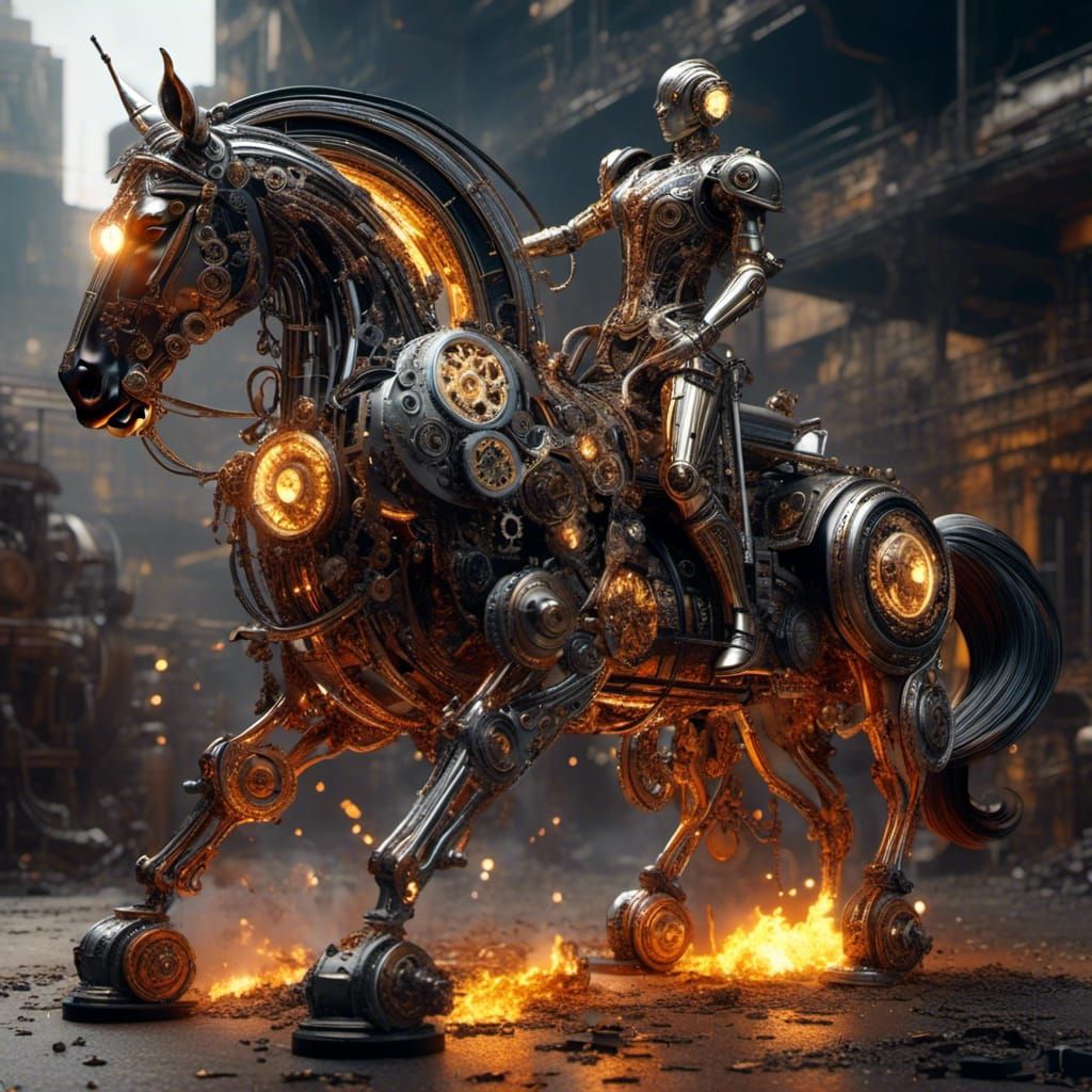 Mecha Horse & Jockey - AI Generated Artwork - NightCafe Creator