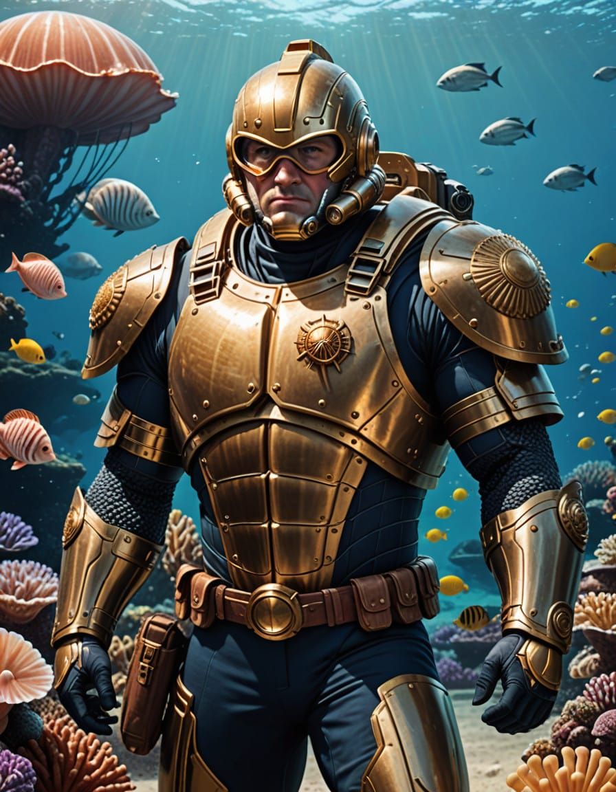 Superhero Protecting Marine Life in Scallop Armor - AI Art