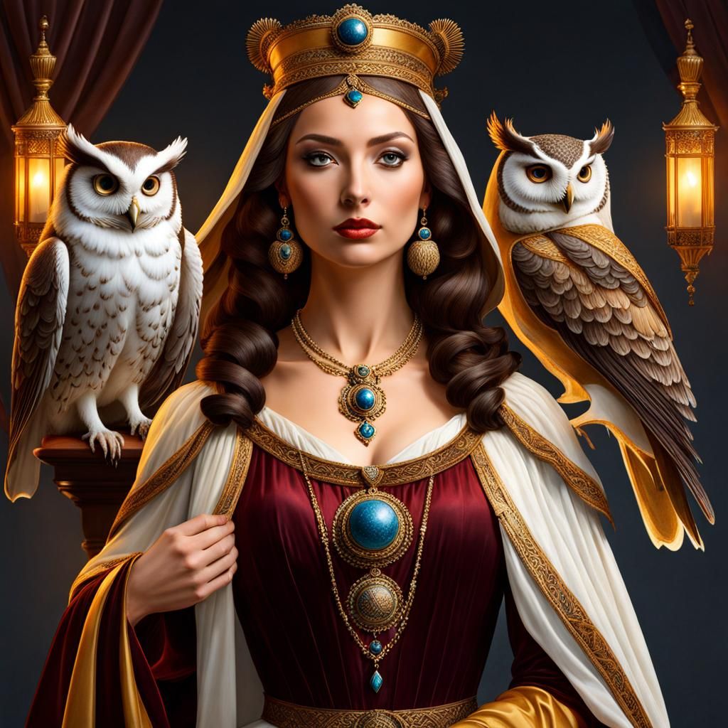 Renaissance woman with owls - AI Generated Artwork - NightCafe Creator