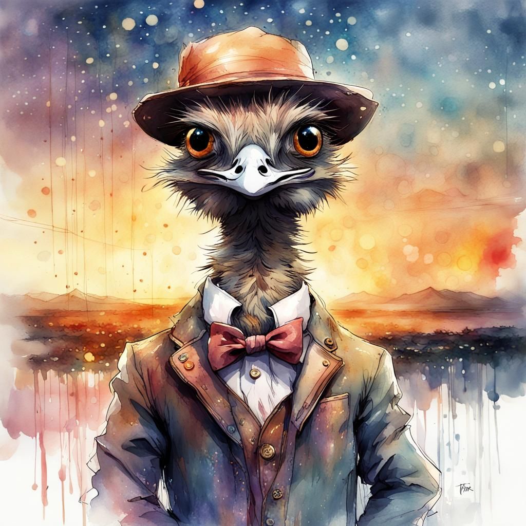 "Digital watercolor :: one_character :: cute_chibi_smiling_lovable_Emu ...