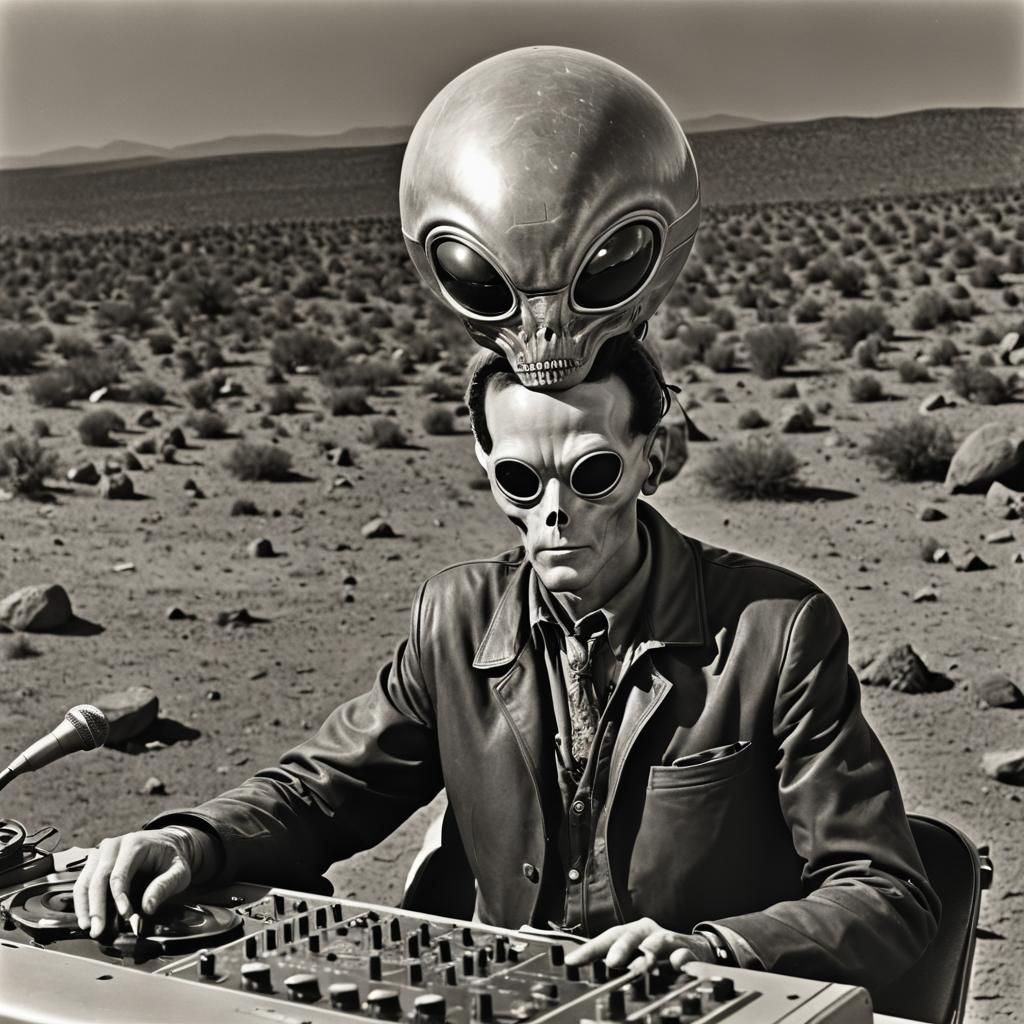 alien dj broadcasting on radio live from the roswell ufo crash site ...