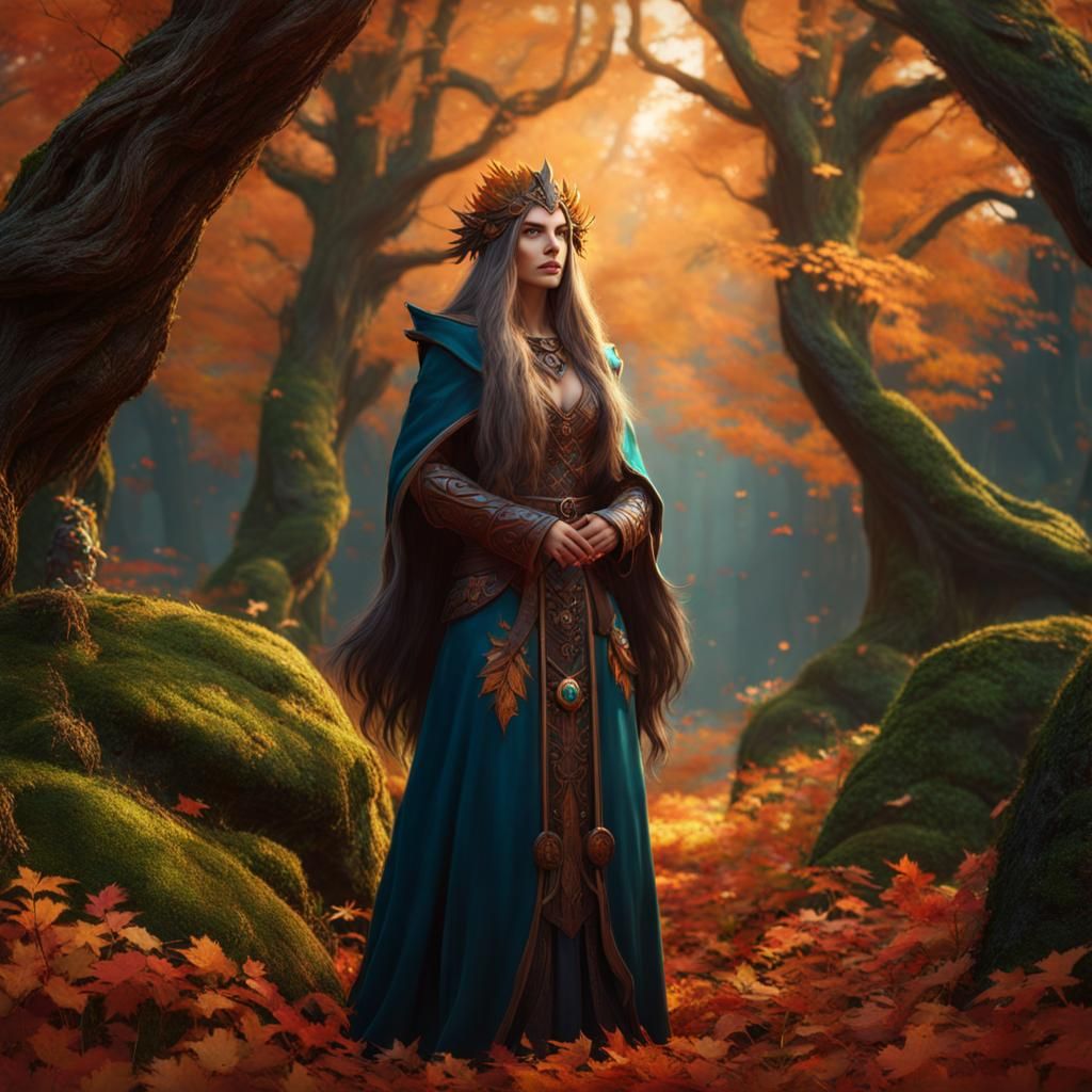 Autumn forest druid with long hair - AI Generated Artwork - NightCafe ...