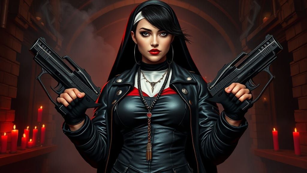 Cyberpunk Nun Embodies Rebellion in Punk Rock Cath... - AI Art
