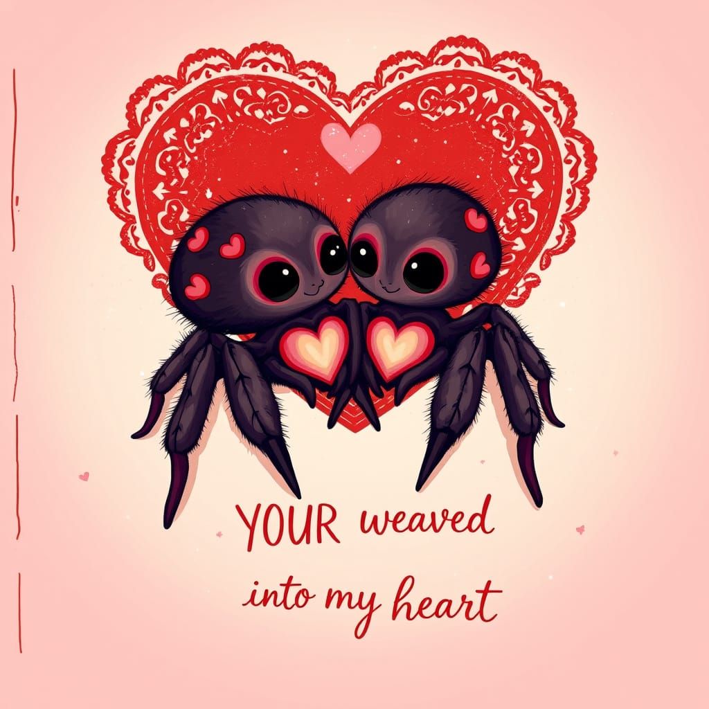 Romantic Tarantula Couple on Vintage Valentine Car... - AI Art