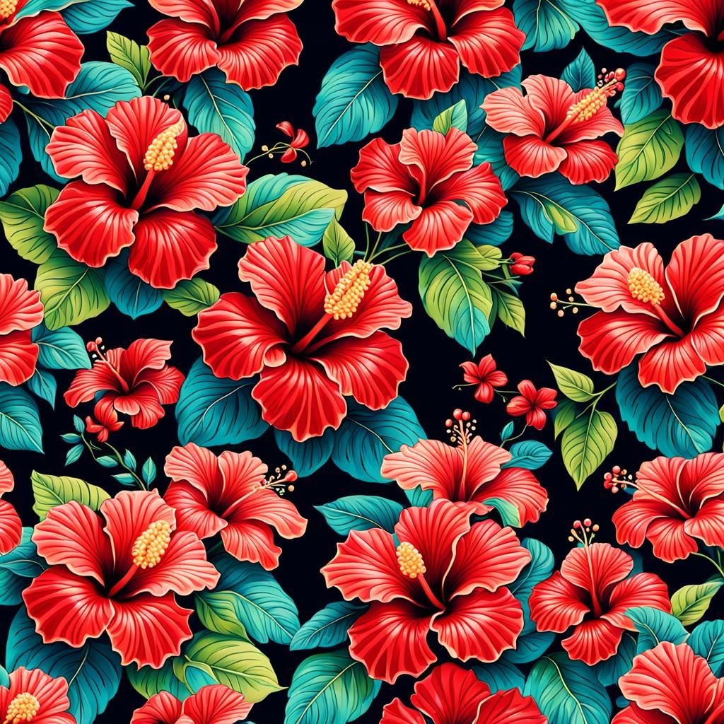 Extremely beautiful and vibrant red hibiscus flowers coquetteish cute style repeating pattern ...