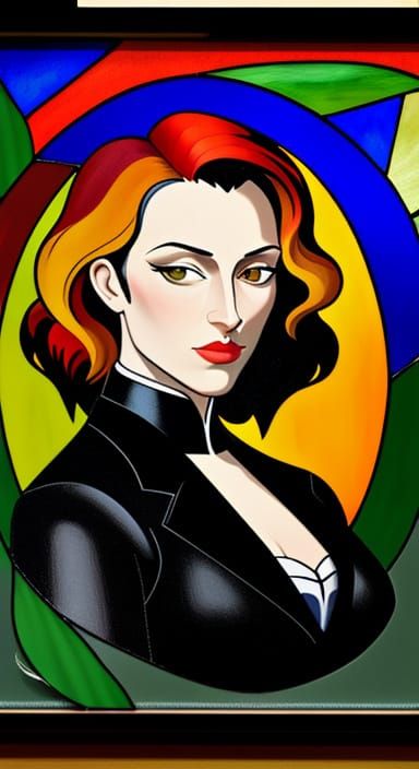 Vorticism Inspired Stained Glass Portrait with Exp... - AI Art