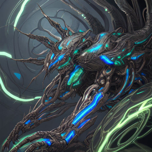 A futuristic, intricate entity composed of intertwined mechanical and ...