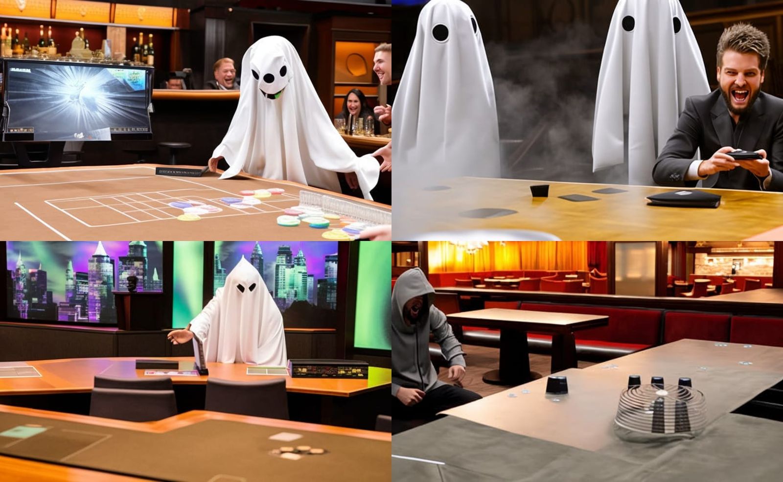 The Kasper ghost spills through the game screen onto the table to laugh ...