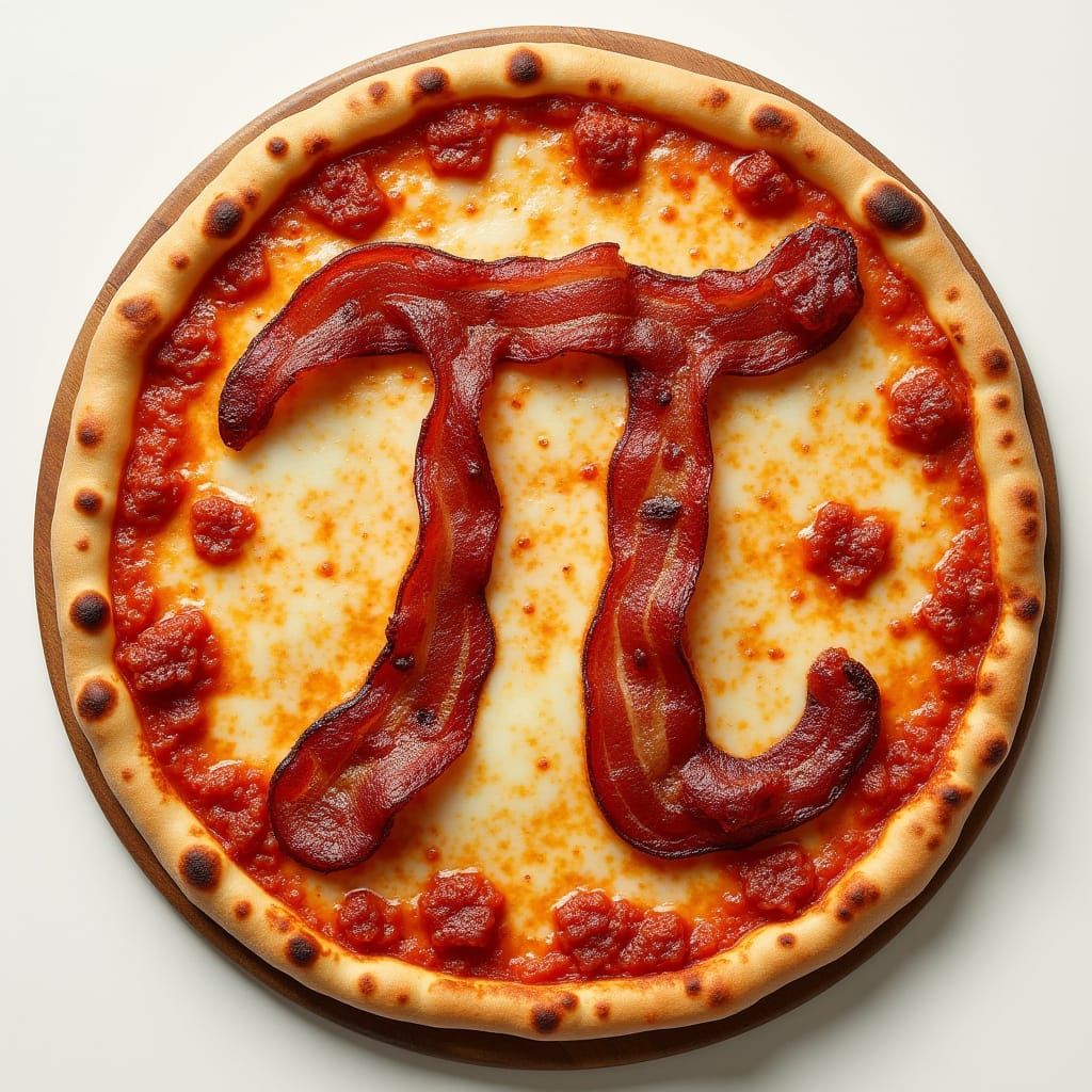 Pi Day Pizza with Bacon Pi Symbol in Futuristic Po... - AI Art