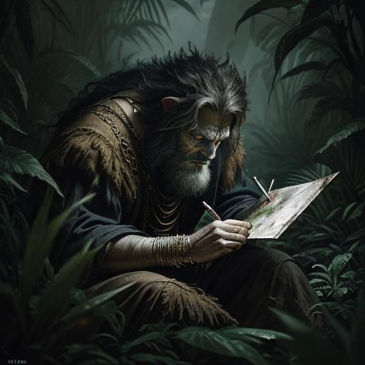 Artist painting a pic of the king lycan in a remote valley in the ...
