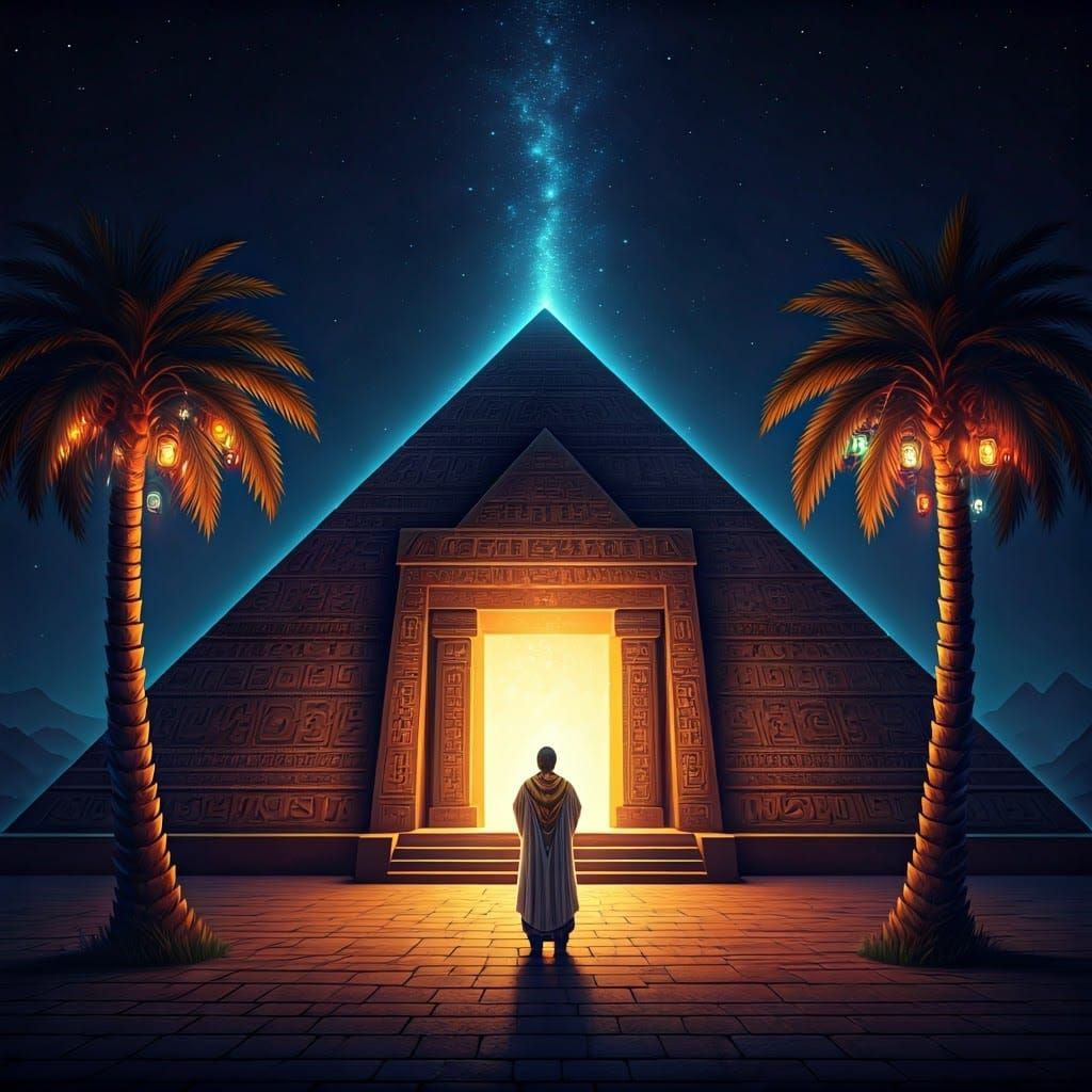 Sacred Pyramid Temple Radiates Ethereal Light in a... - AI Art