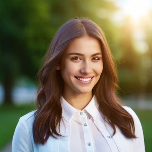 Stunningly attractive smiling young woman wearing modern attractive ...