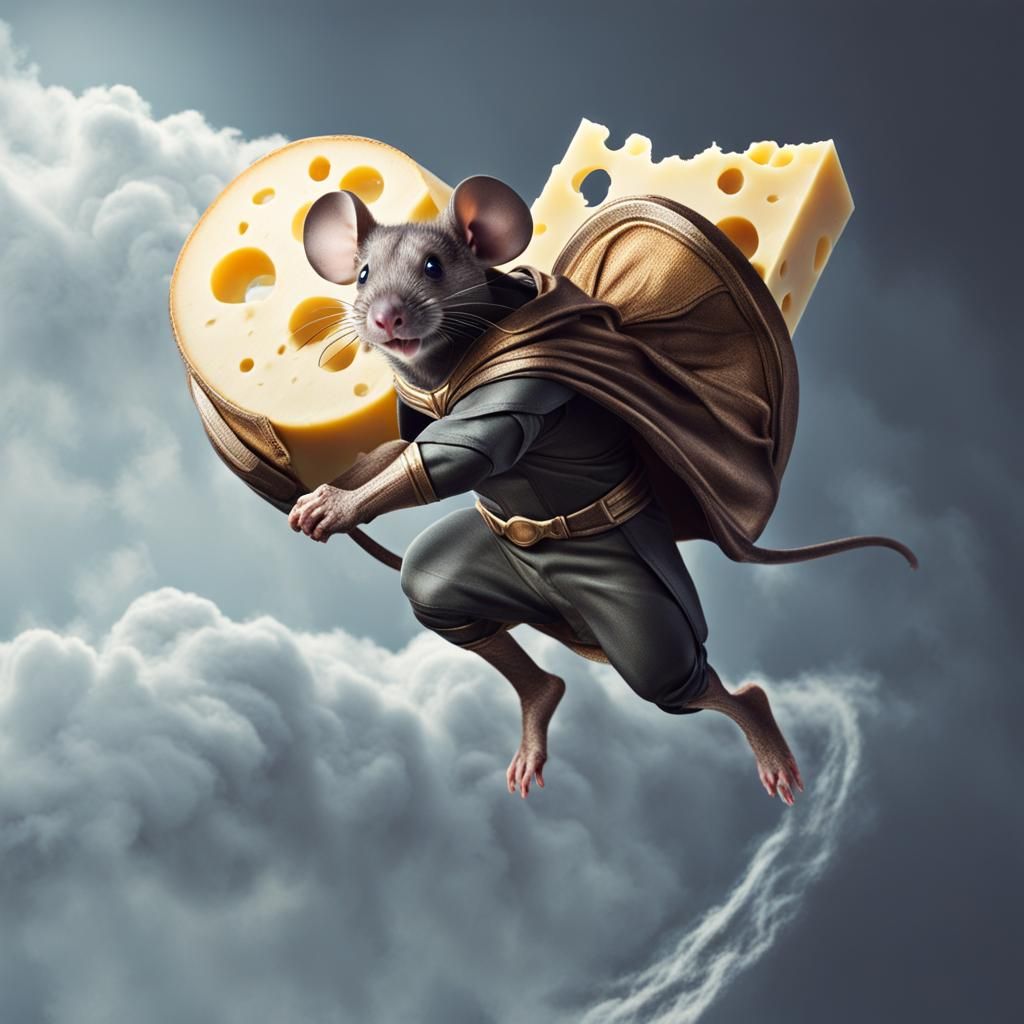 Superhero mouse flying with cheese - AI Generated Artwork - NightCafe ...