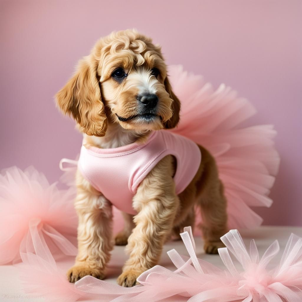 Cheer puppy - Golden Dog in Ballet Tutu