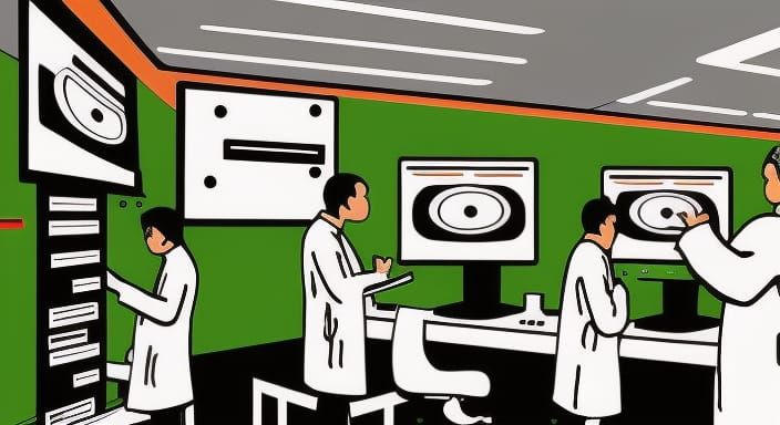 style, faces blurred, cray computer taking up an entire room with ...