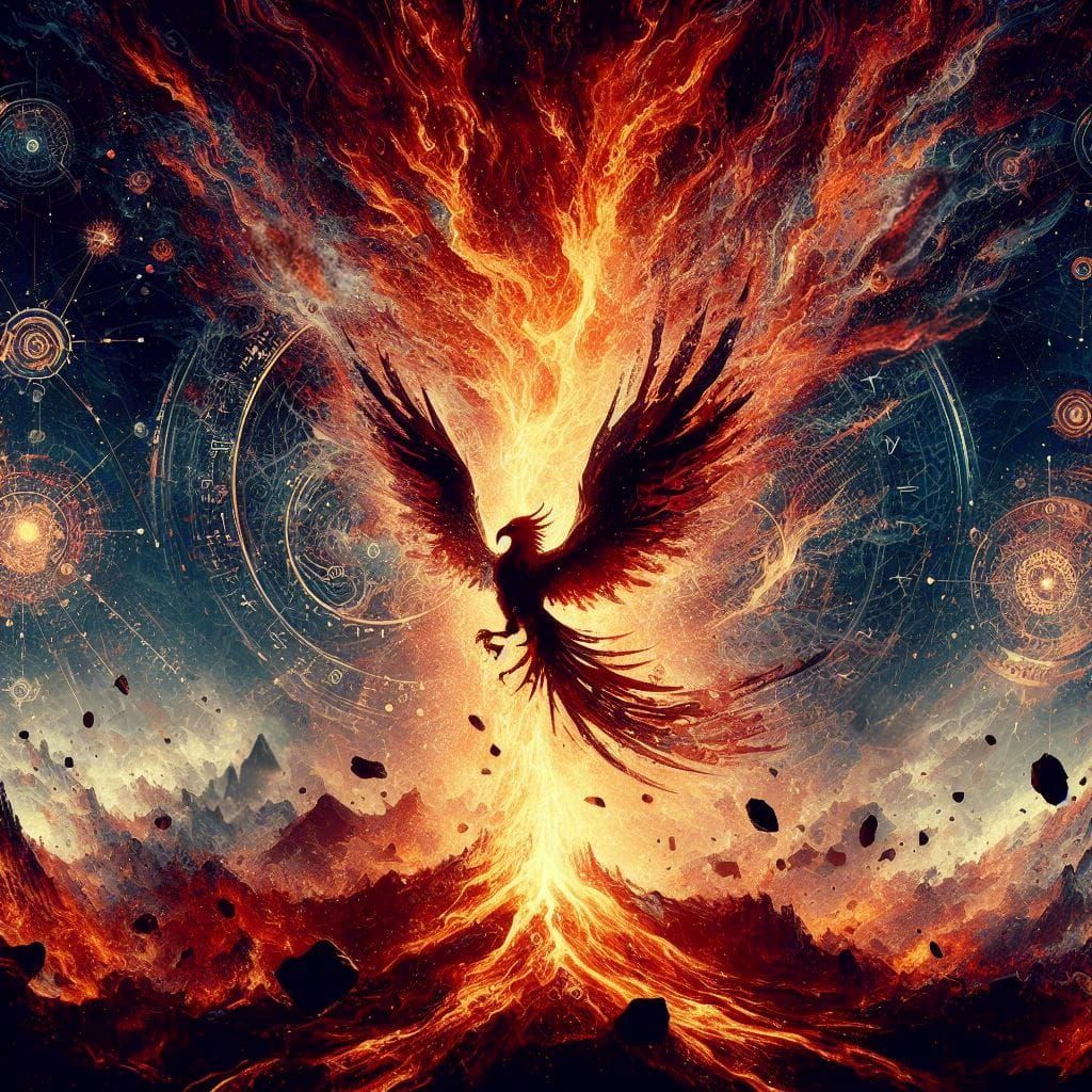 a phoenix rising from an exploding volcano - AI Generated Artwork ...