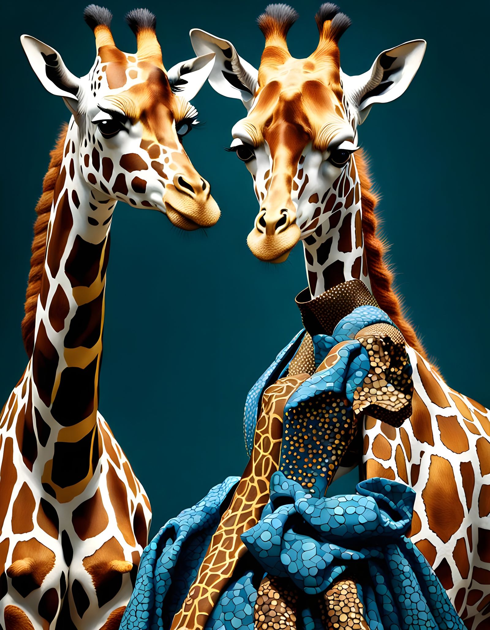 Geraldine and the Giraffe in drag - Giraffe in Elegant Drag,...