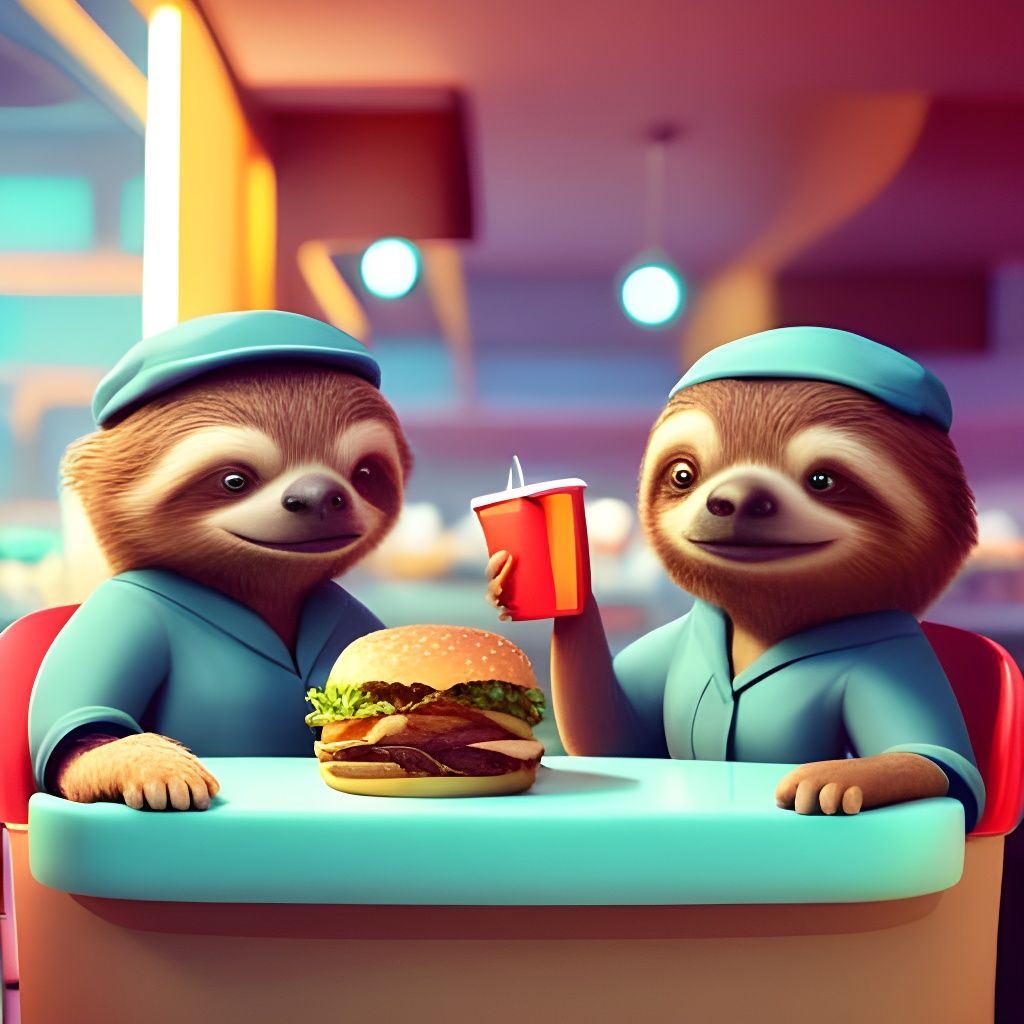 Sloths working at a fast food restaurant in uniforms - AI Generated ...